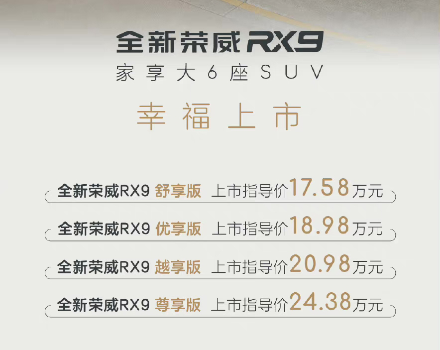 荣威RX9定位六座中型SUV，17.58万元起售，个人推荐优享版_搜狐汽车_搜狐网
