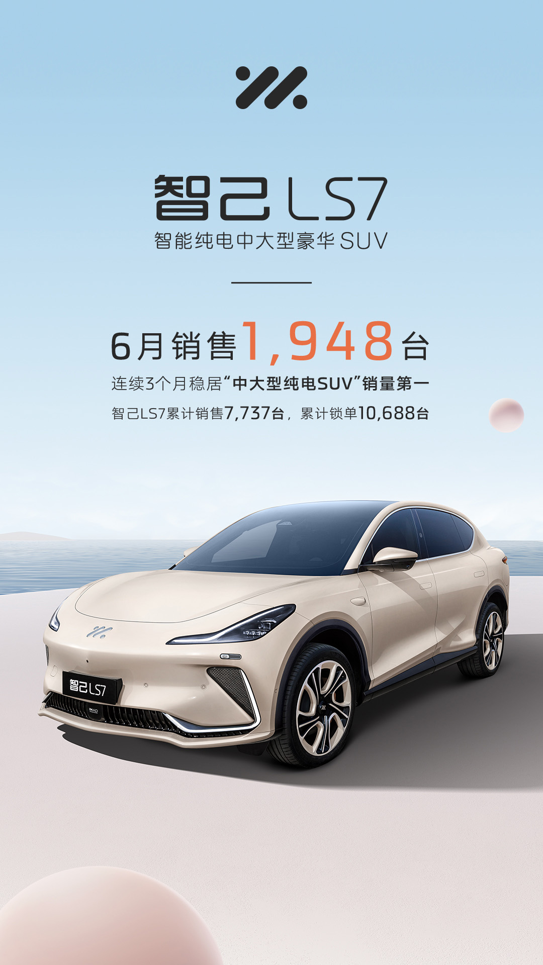 连续三月稳居“中大型纯电SUV”销量第一 ，智己LS7 6月销售1948台_搜狐汽车_搜狐网