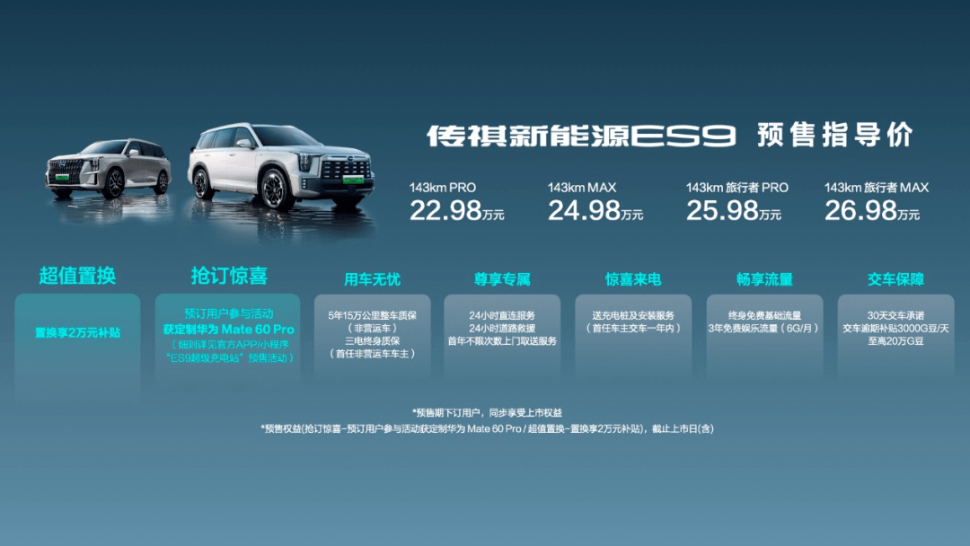传祺ES9预售22.98万起，综合续航超1508公里，抢订用户可获定制Mate 60 Pro！_搜狐汽车_搜狐网