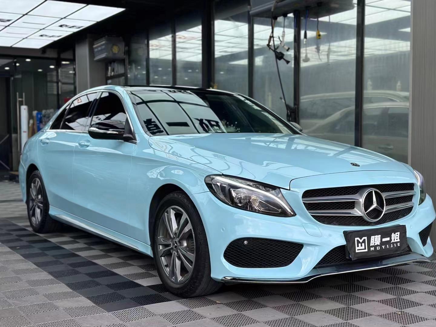 奔驰C200L改色膜一姐PET冰川蓝，超清爽的冰淇淋色系_搜狐汽车_搜狐网