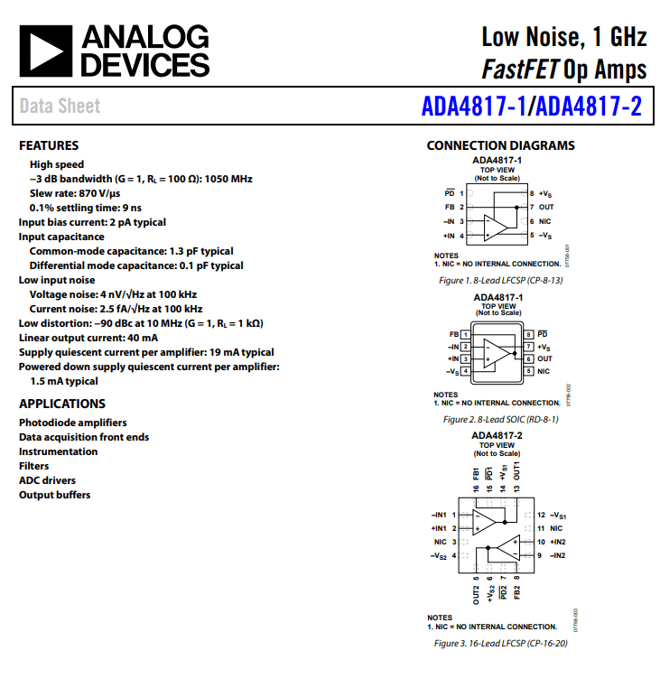 ADA4817-1ARDZ（亚德诺-ADI）低噪声、1 GHz FastFET 运算放大器_搜狐网