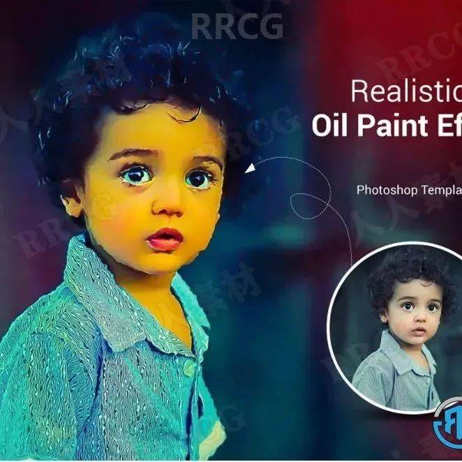 逼真油画肖像效果数字绘画人像PSD模板_人人