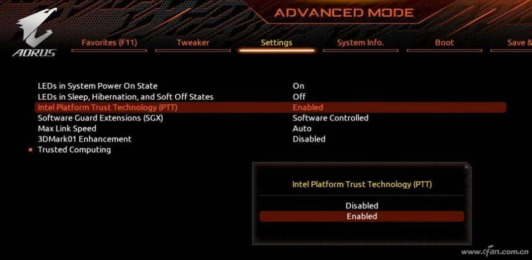fTPM问题多 学会开关很重要_Intel_平台_Enable