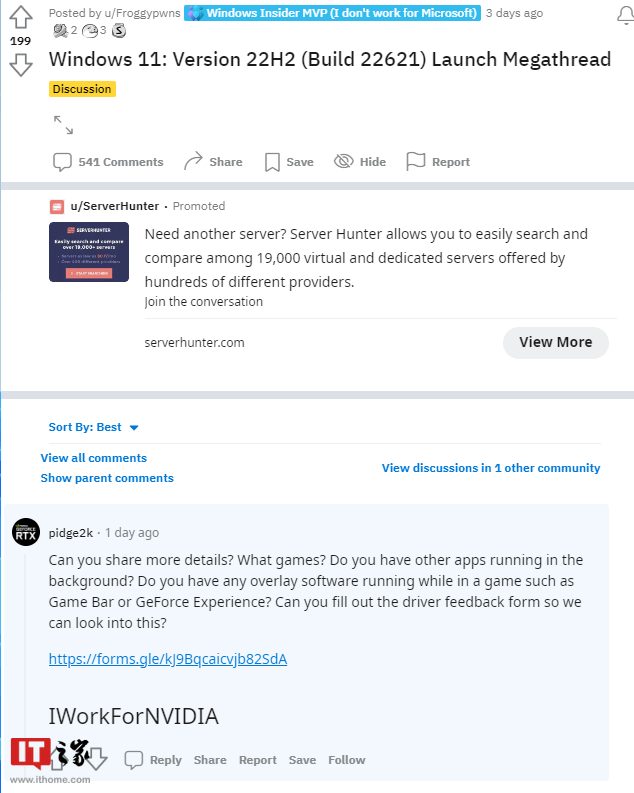 微软Win11 2022更新导致英伟达显卡出现问题_用户_Reddit_Build