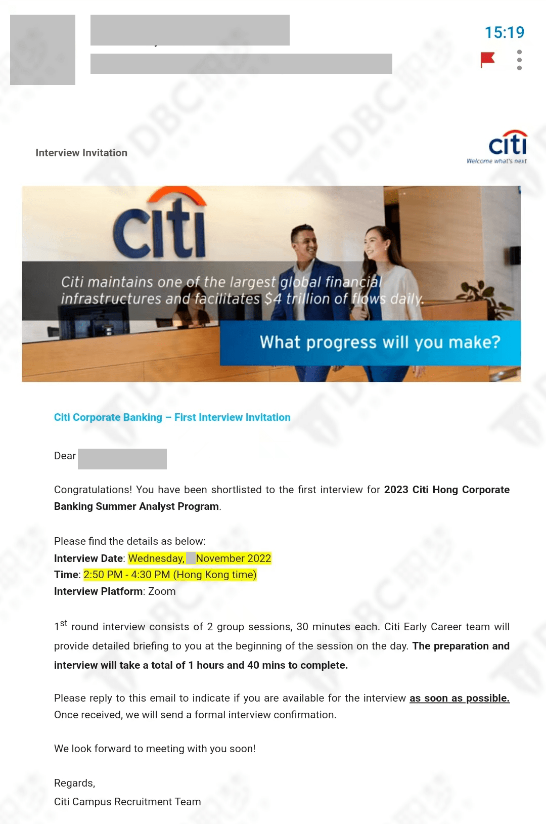 Citi开始发放Summer Intern第一轮真人面试Offer「内附面经」_花旗_银行_企业