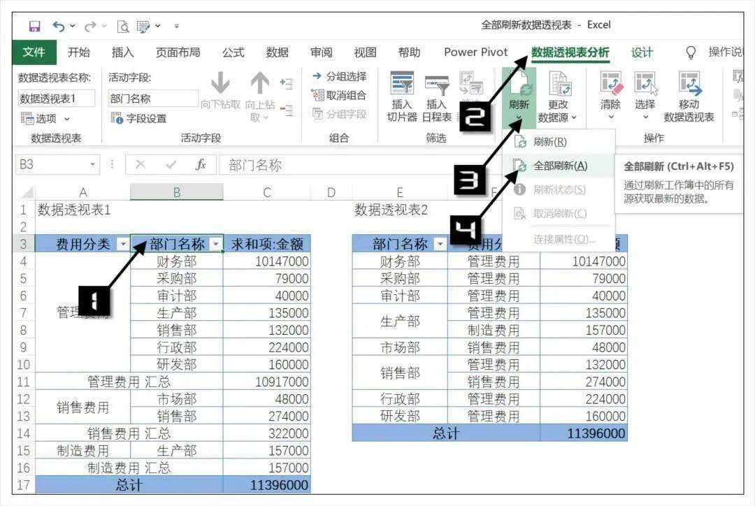 Excel之刷新数据透视表Ⅱ按钮进行布局