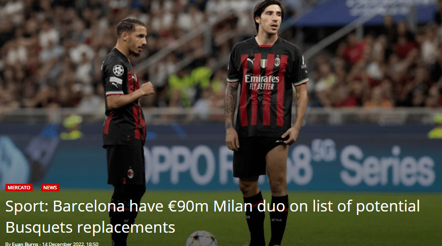【体育报】米兰两名中场成为巴塞罗那目标_纳塞尔_球员_名单