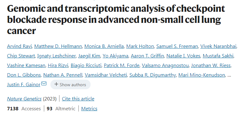 Nat Genet | WES联合RNA-seq分析揭示晚期NSCLC免疫治疗的基因组学和转录组学特征_研究_反应_相关