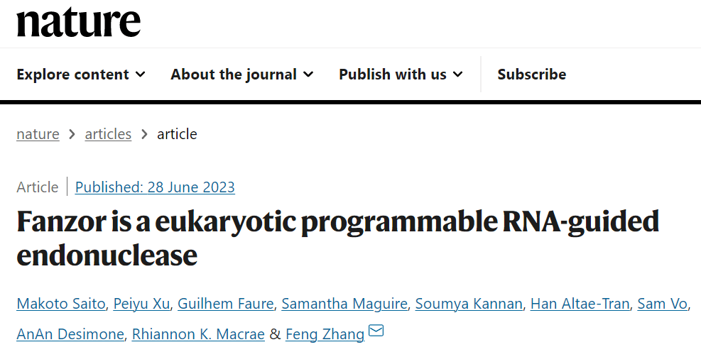 Nature重磅：张锋团队首次在真核生物中发现CRISPR样系统，为基因编辑再添新工具_Fanzor_研究_CRISPR-Cas