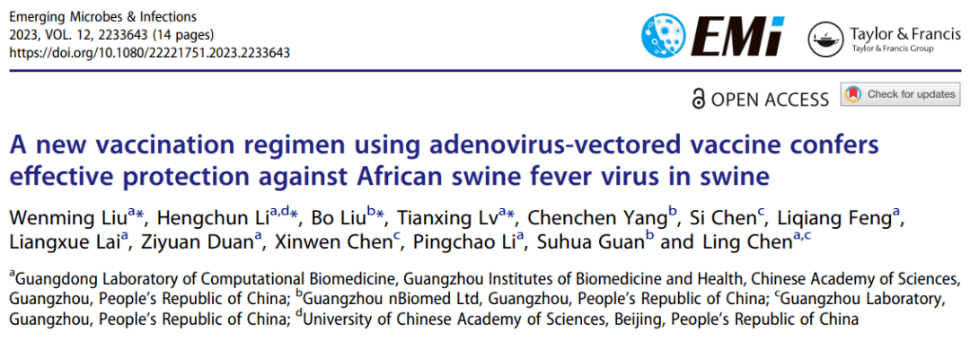 Emerg Microbes Infec | 广州健康院在非洲猪瘟疫苗新策略研究中取得进展_免疫策略_诱导_载体