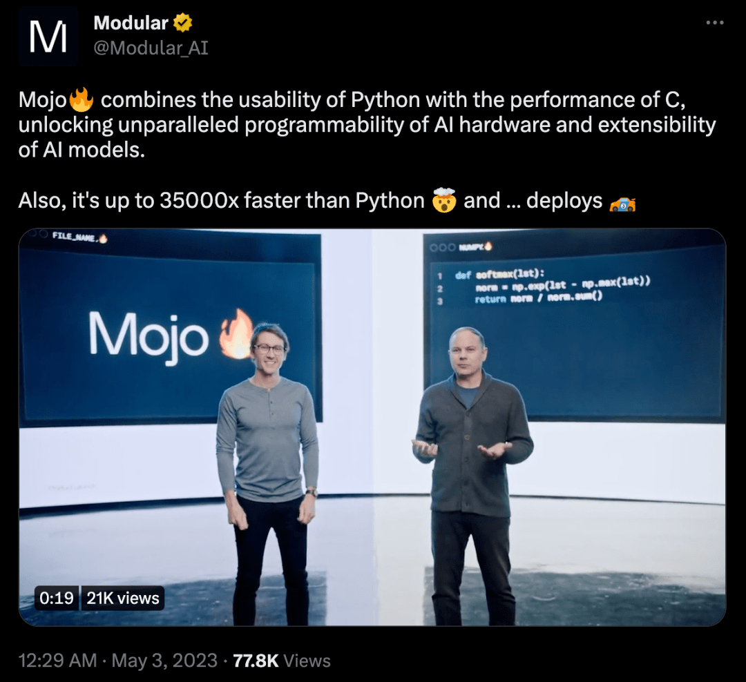 Swift 之父 Chris Lattner 再创新编程语言 Mojo:它不会取代 Python,该担心的是 C!modular开发引擎