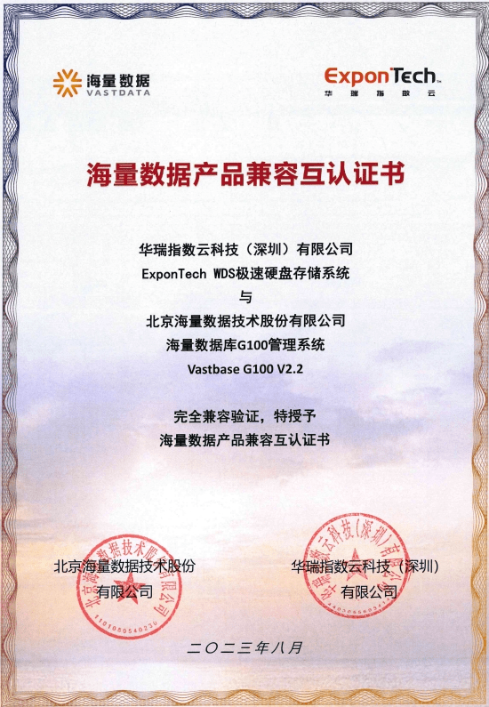 生态新进程 | 华瑞指数云ExponTech与海量数据完成兼容认证_性能_数据库_用户