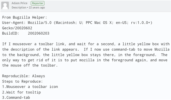 22年才修复！Firefox浏览器上古Bug：23岁博士生1小时解决_问题_当鼠标_工具栏