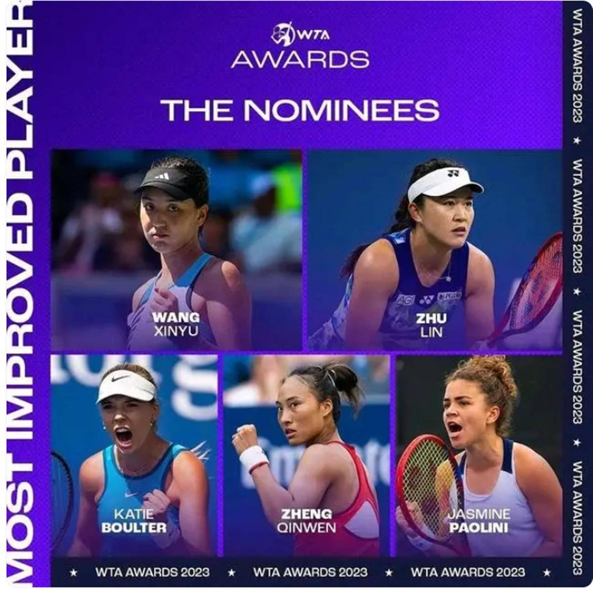 中国金花“霸榜”WTA年度最快进步奖，5名候选人中占3席_排名_她的世界_保利尼